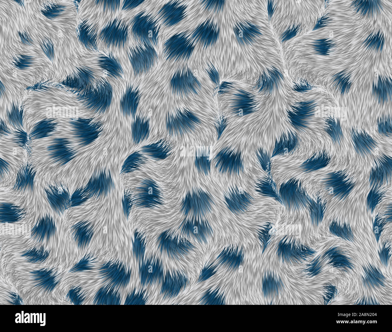 Light grey cheetah fur with blue spots, long hair with waves. Seamless ...