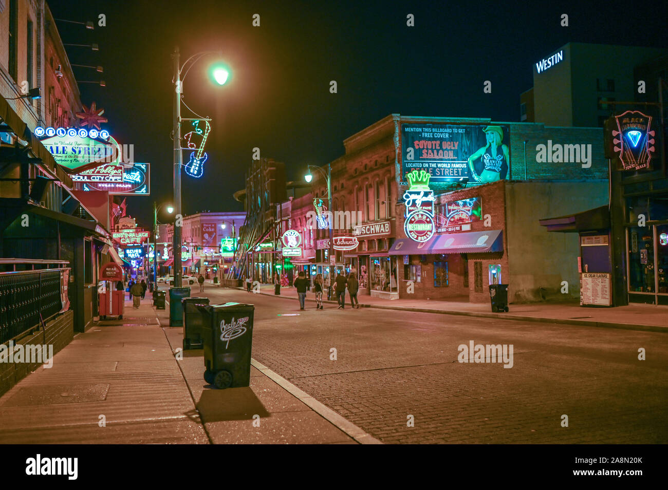 Beale Street in Memphis Tennessee by night. This street is famous for ...