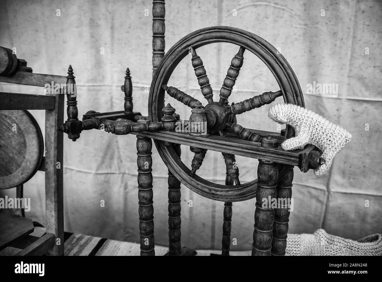 Old spinning machine Black and White Stock Photos & Images - Alamy