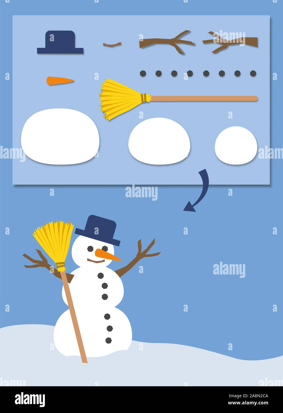 Snowman assembly instruction. Easy set with his single parts - comic ...
