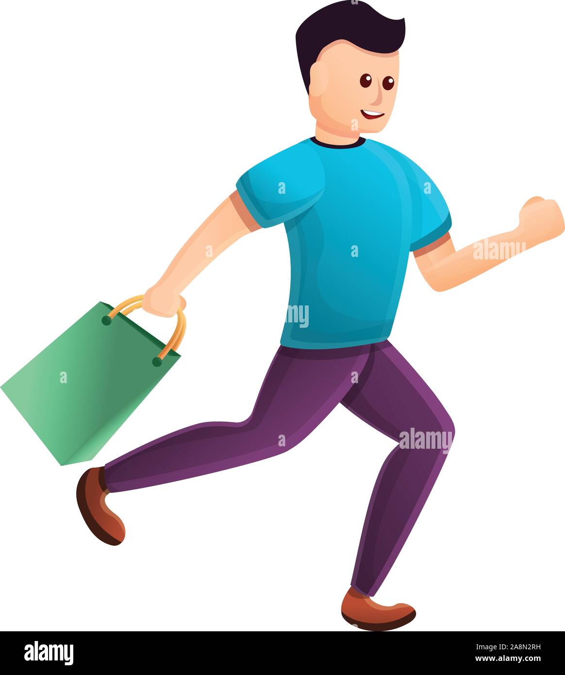 Running boy after shopping icon. Cartoon of running boy after shopping ...