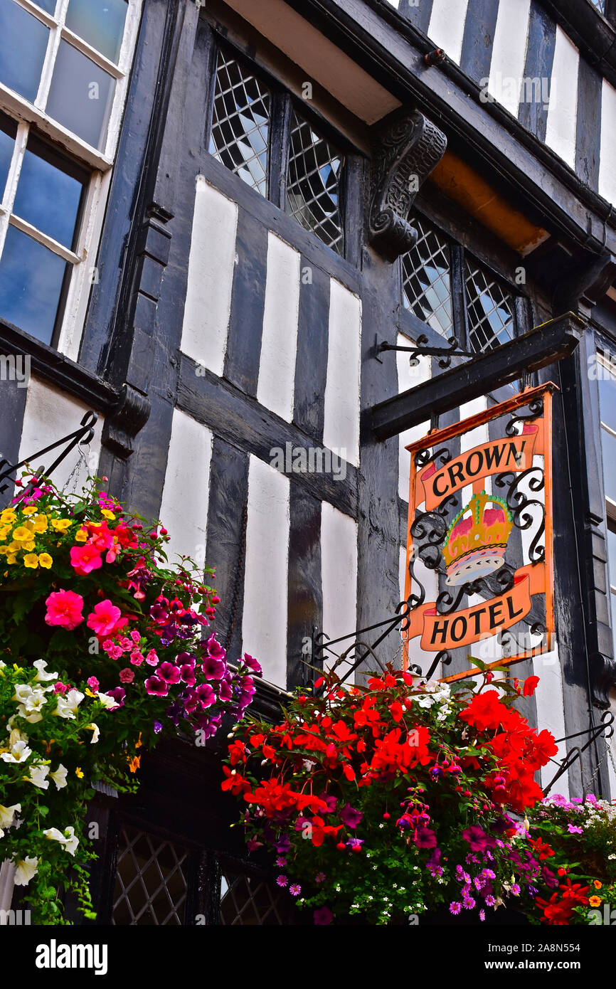 A close up view of the pub sign outside the 16th Century Crown Hotel ...