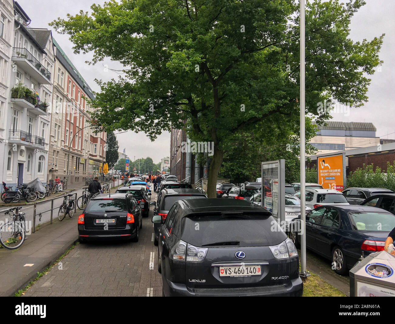 Hamburg, Germany - July 16, 2017: Long queues of cars waiting to the ...
