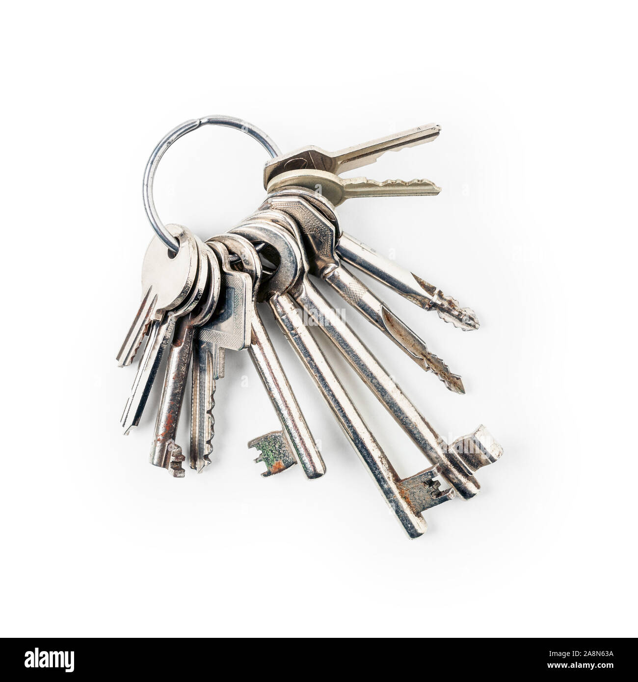 Keys on key ring arrangement isolated on white background clipping path ...