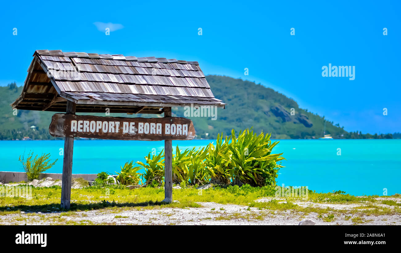 Bora Bora airport, welcome sign Stock Photo - Alamy