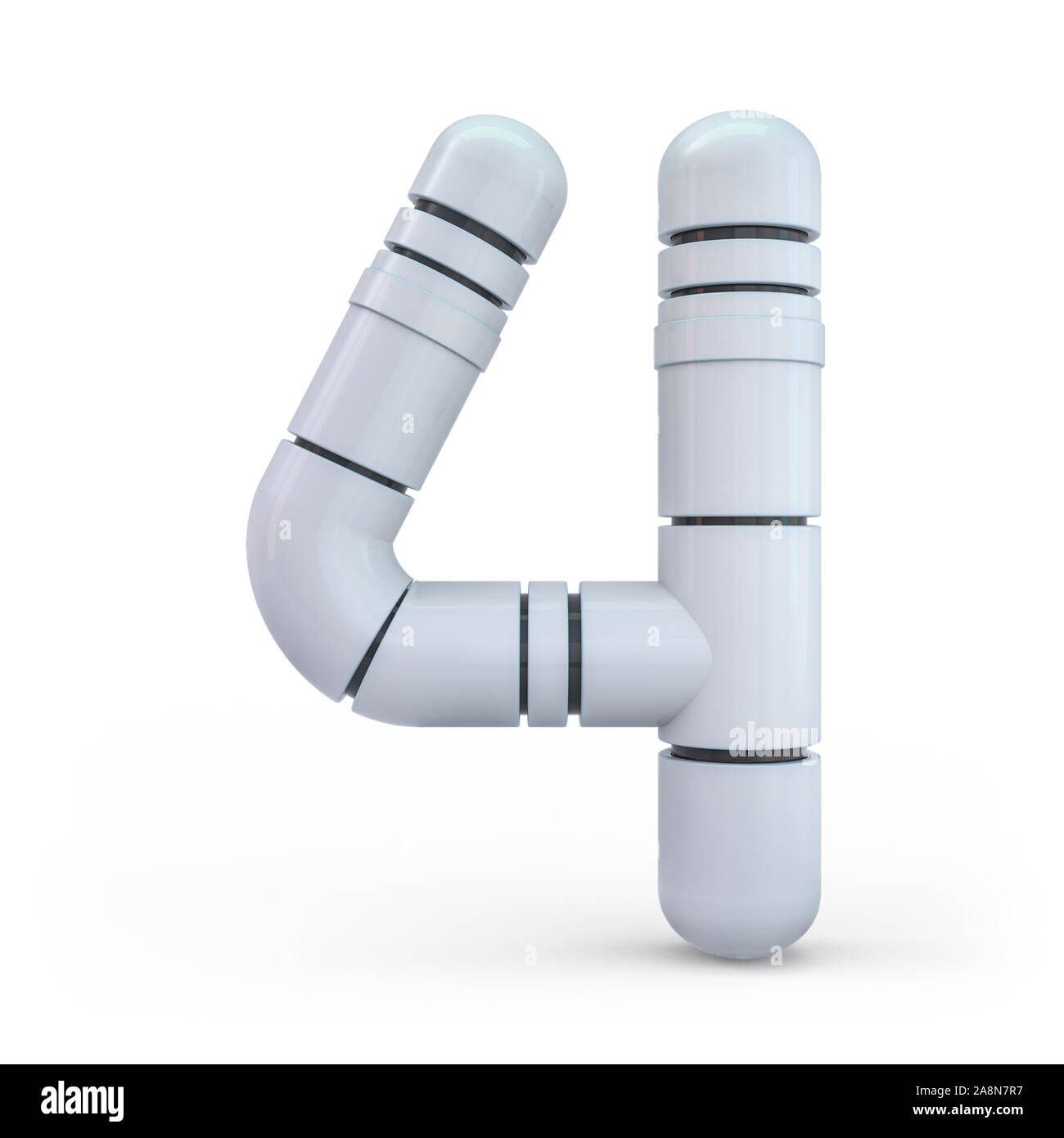 Number 4. Digital sign. Metallic futuristic white font. Mechanical ...