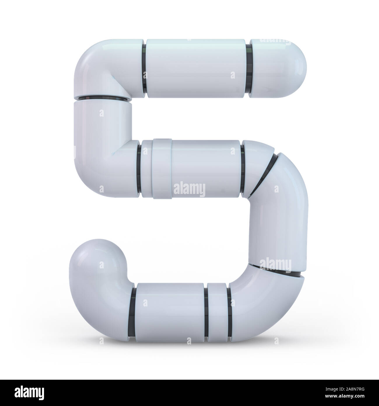 Number 5. Digital sign. Metallic futuristic white font. Mechanical ...