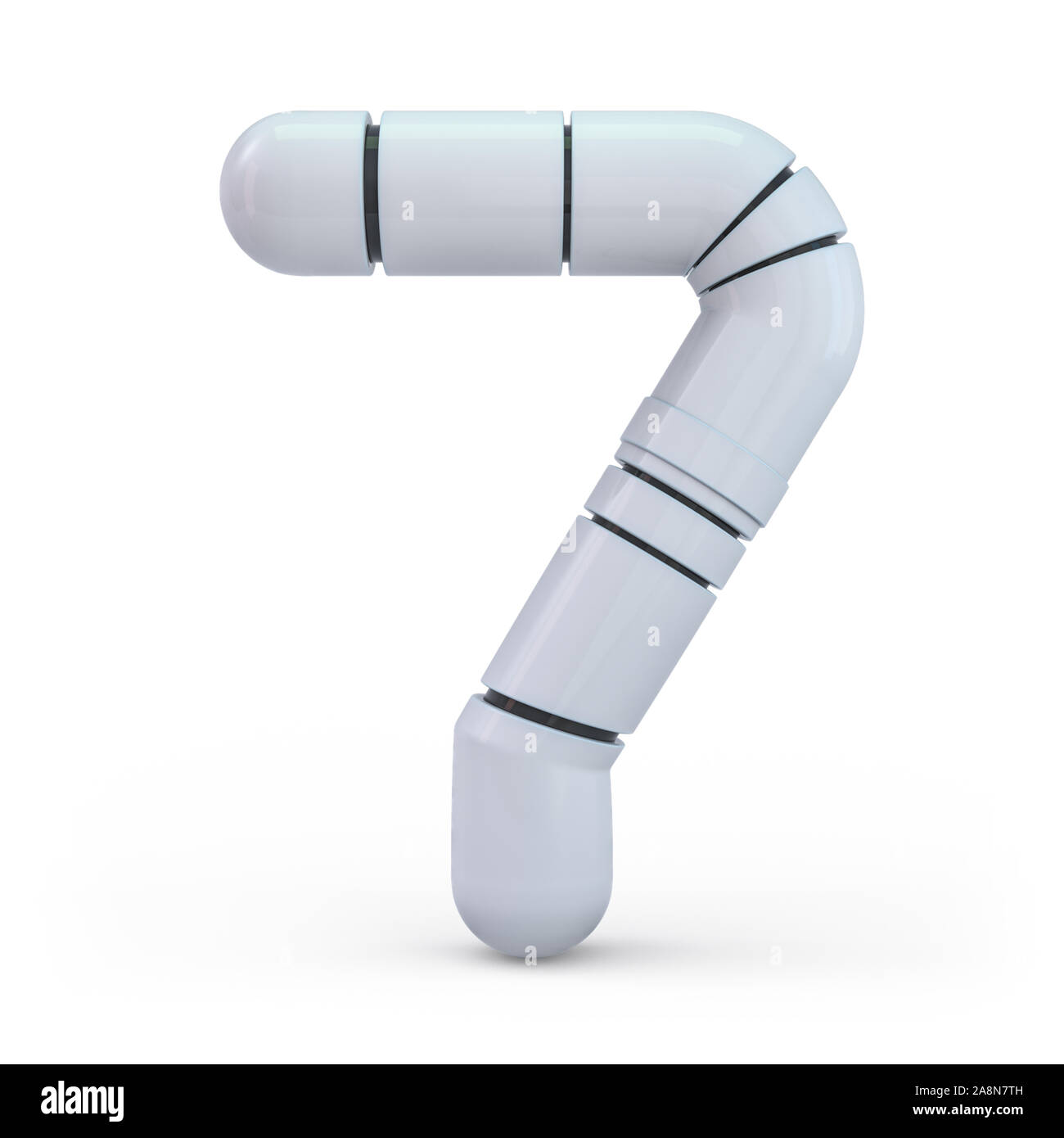 Number 7. Digital sign. Metallic futuristic white font. Mechanical ...