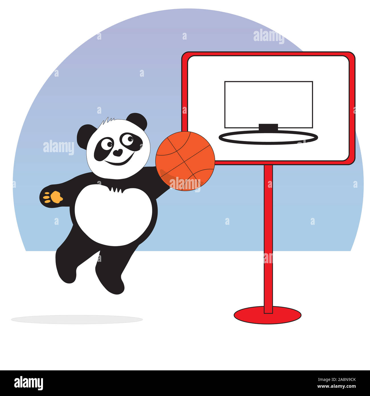 The panda bear plays basketball, throws the ball into the ring of a ...