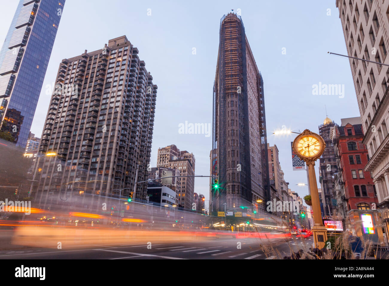 The Flatiron Building at dawn, originally the Fuller Building, Fifth ...