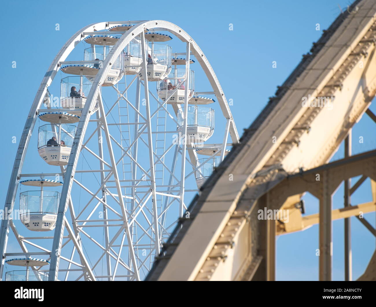 Ferris Wheel and Kossuth Bridge Steel Structure Closeup in Győr ...