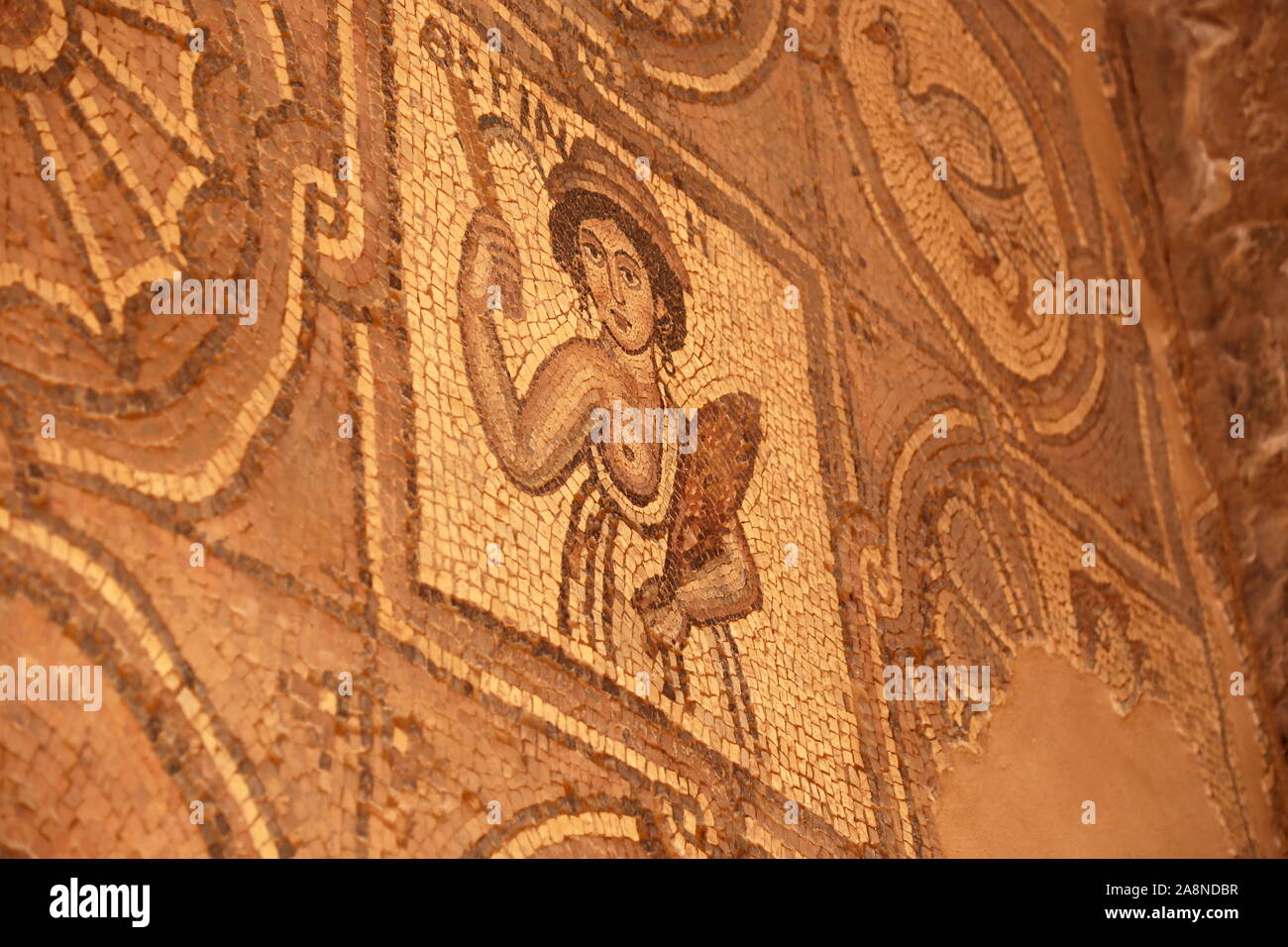 Summer mosaic, with a sickle and sheaf of wheat, Byzantine Church ...
