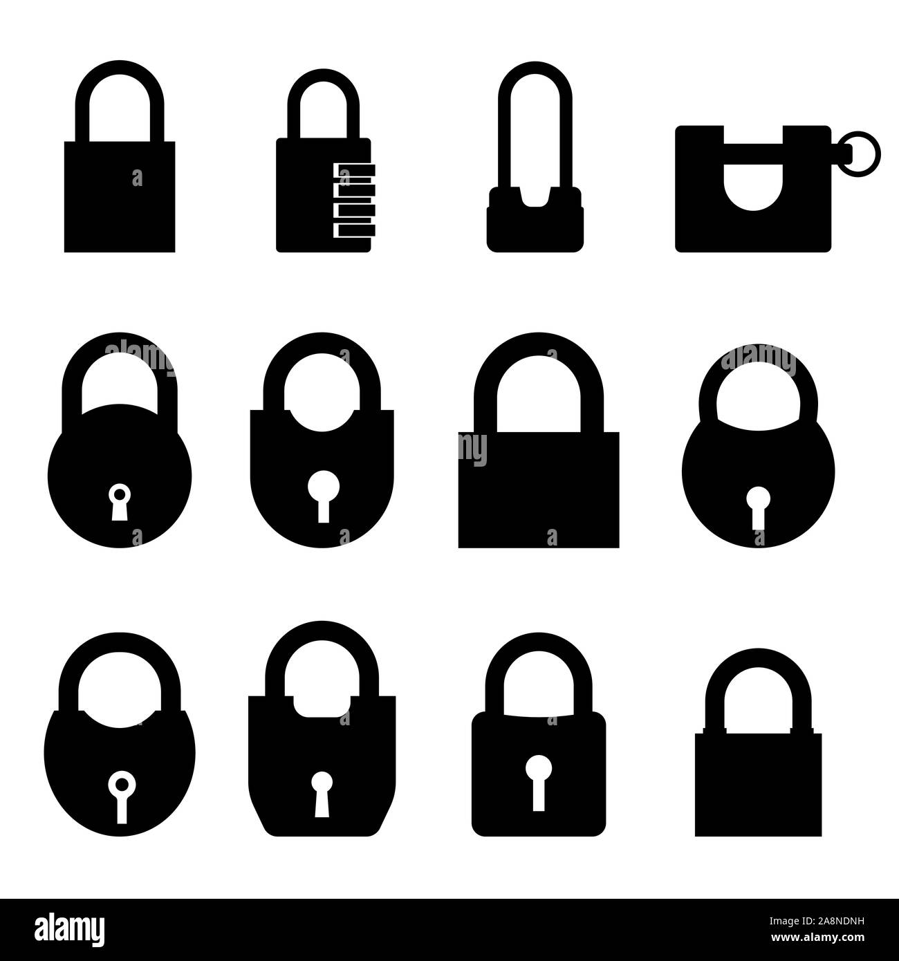 padlock vector illustration set on a white isolated background Stock ...