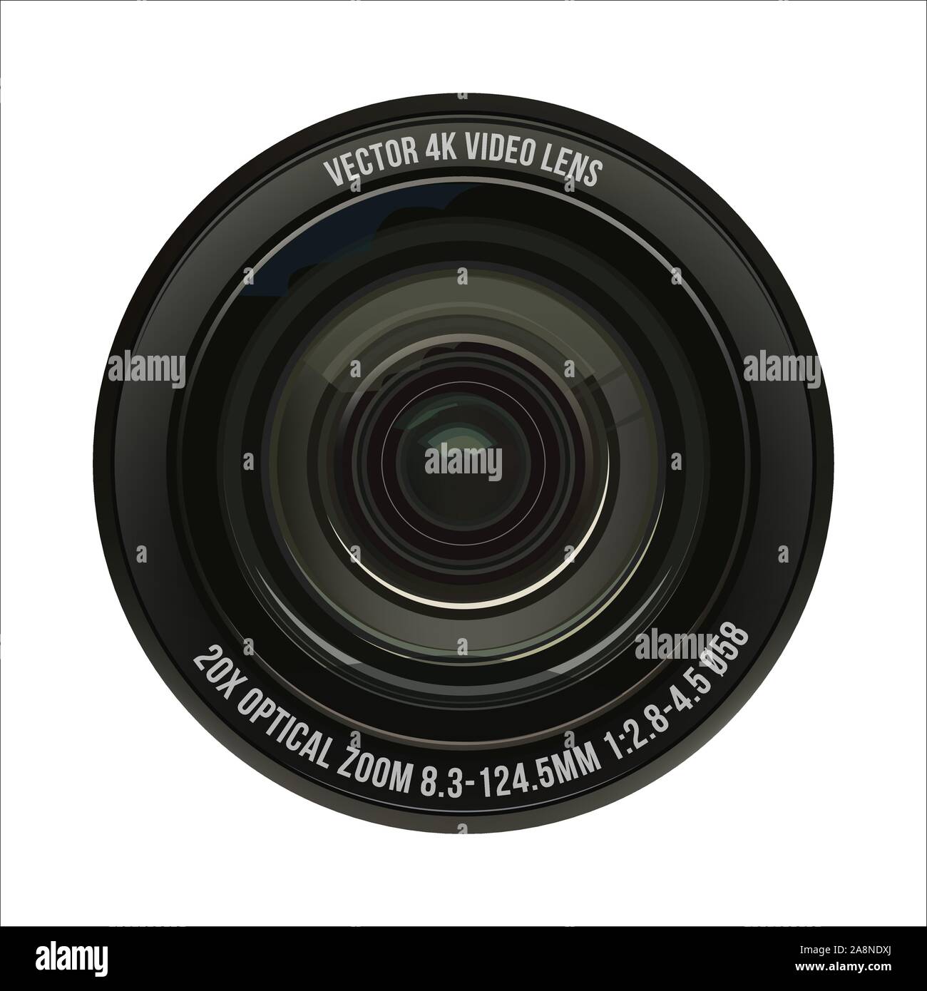 vector illustration video optical lens on a white isolated background ...