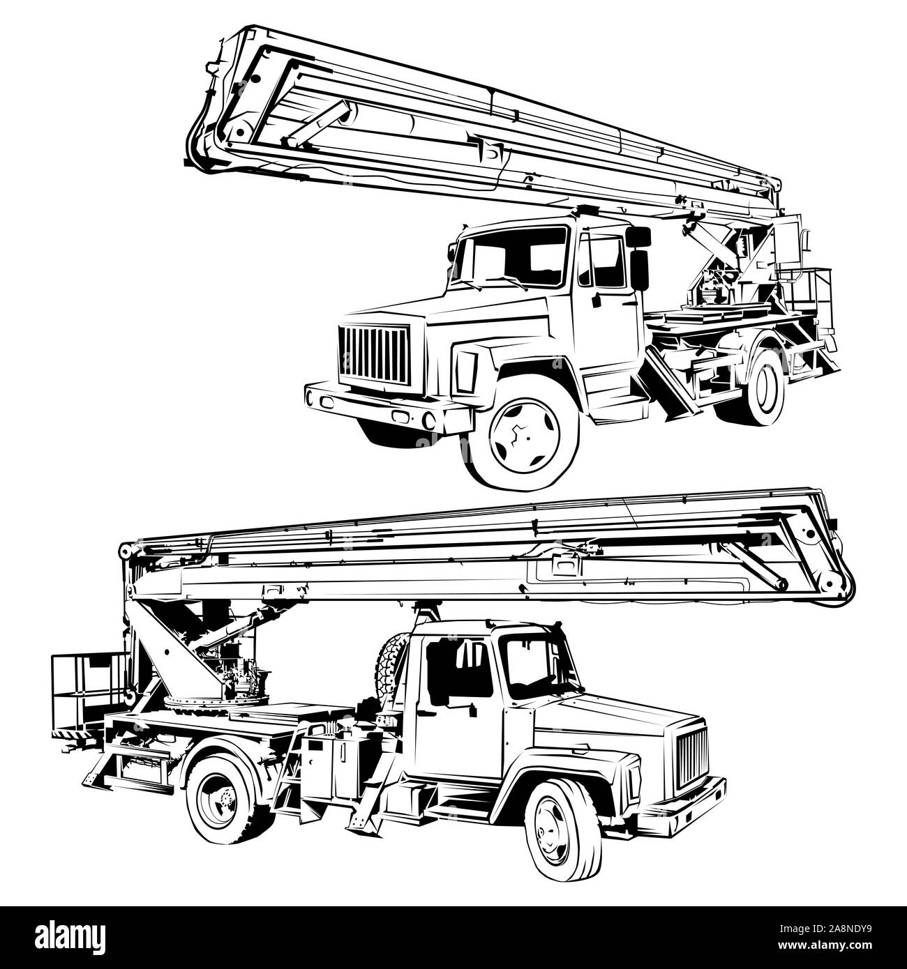 truck aerial platform black and white vector illustration Stock Vector ...