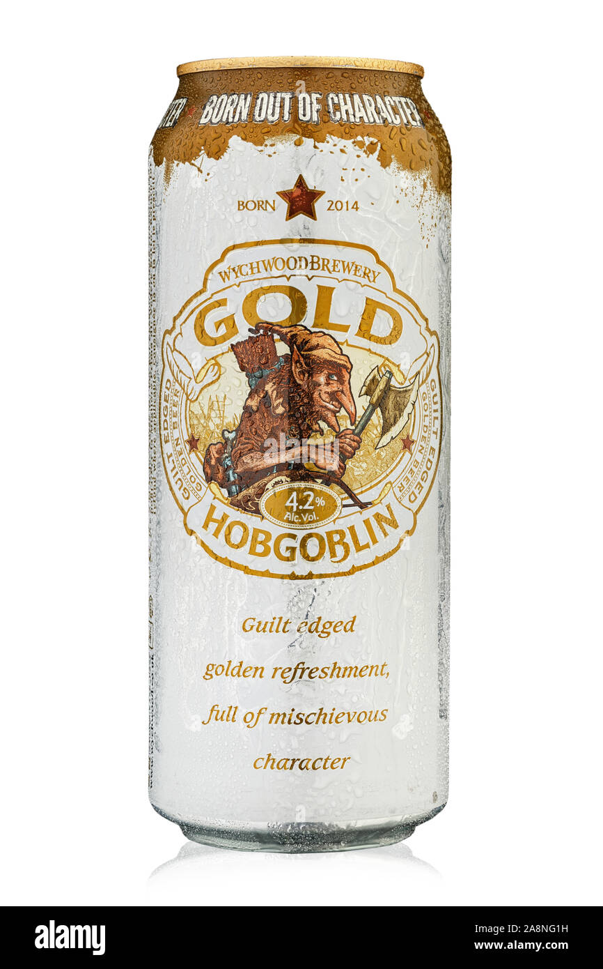 Kiev, Ukraine - October 30, 2019. Beer Hobgoblin from the producer ...