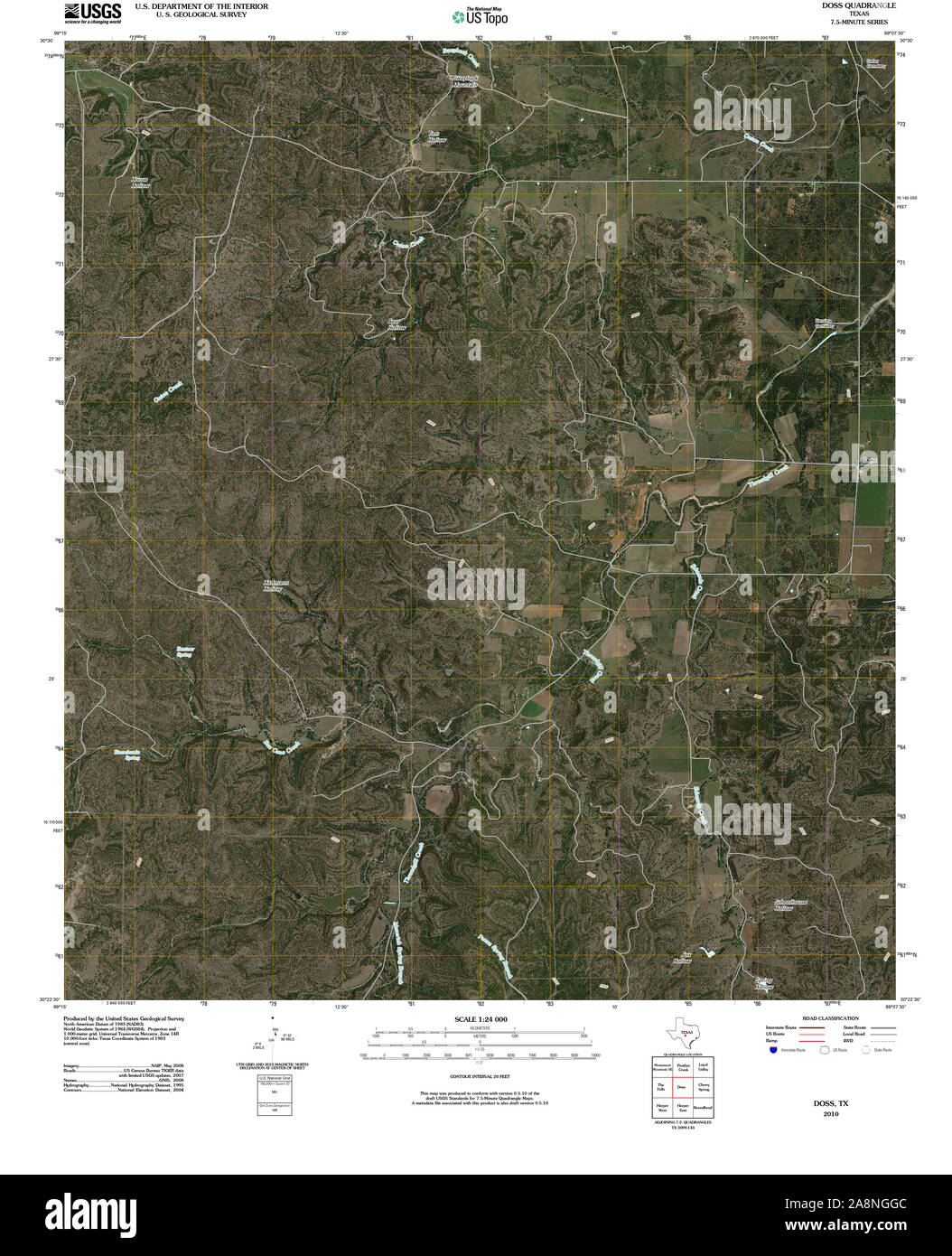 USGS TOPO Map Texas TX Doss 20100507 TM Restoration Stock Photo - Alamy