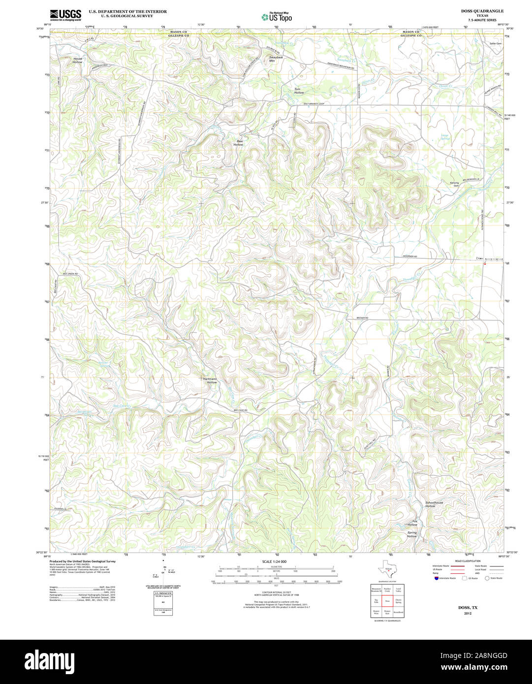 USGS TOPO Map Texas TX Doss 20121121 TM Restoration Stock Photo - Alamy