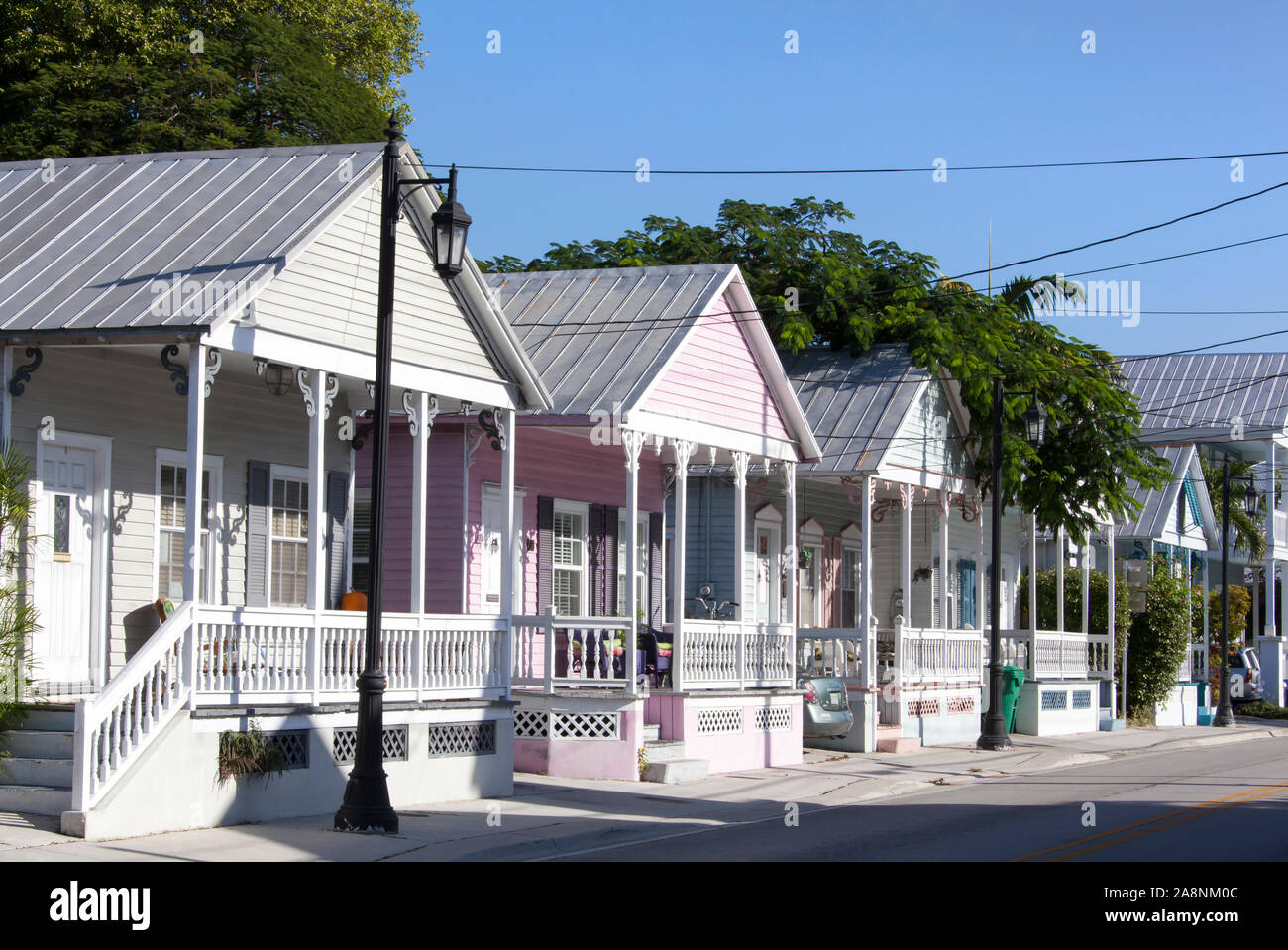 The row of colorful wooden houses in Key West resort town (Florida ...