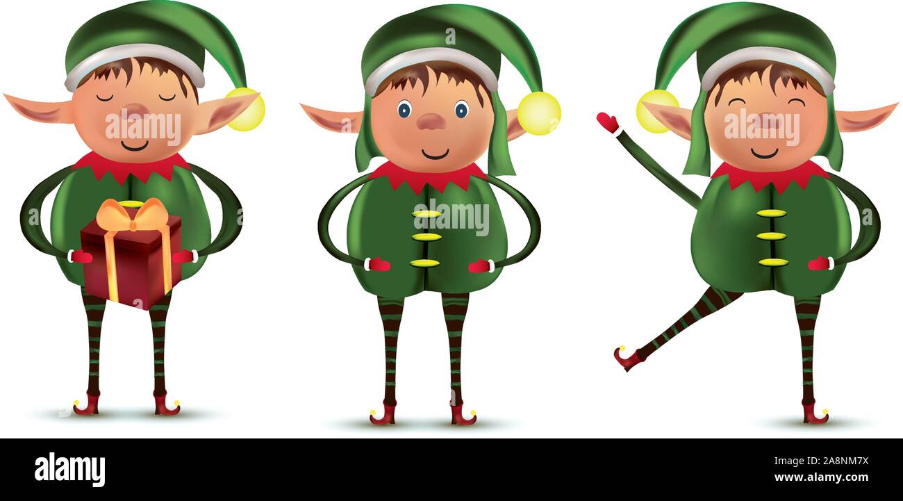 Collection little elses isolated on white background. Santas helpers ...