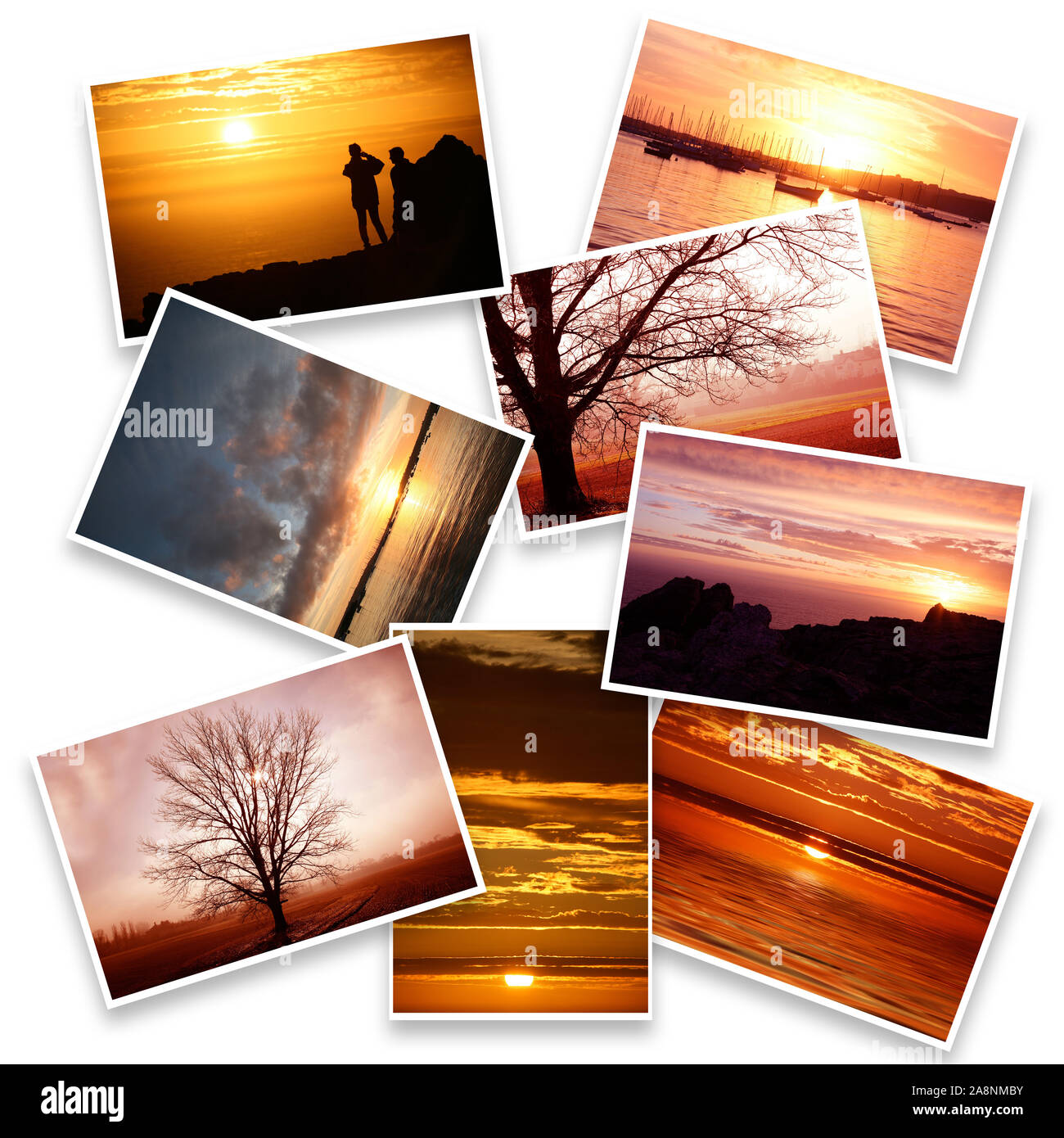 collage of sunset images on white background Stock Photo - Alamy