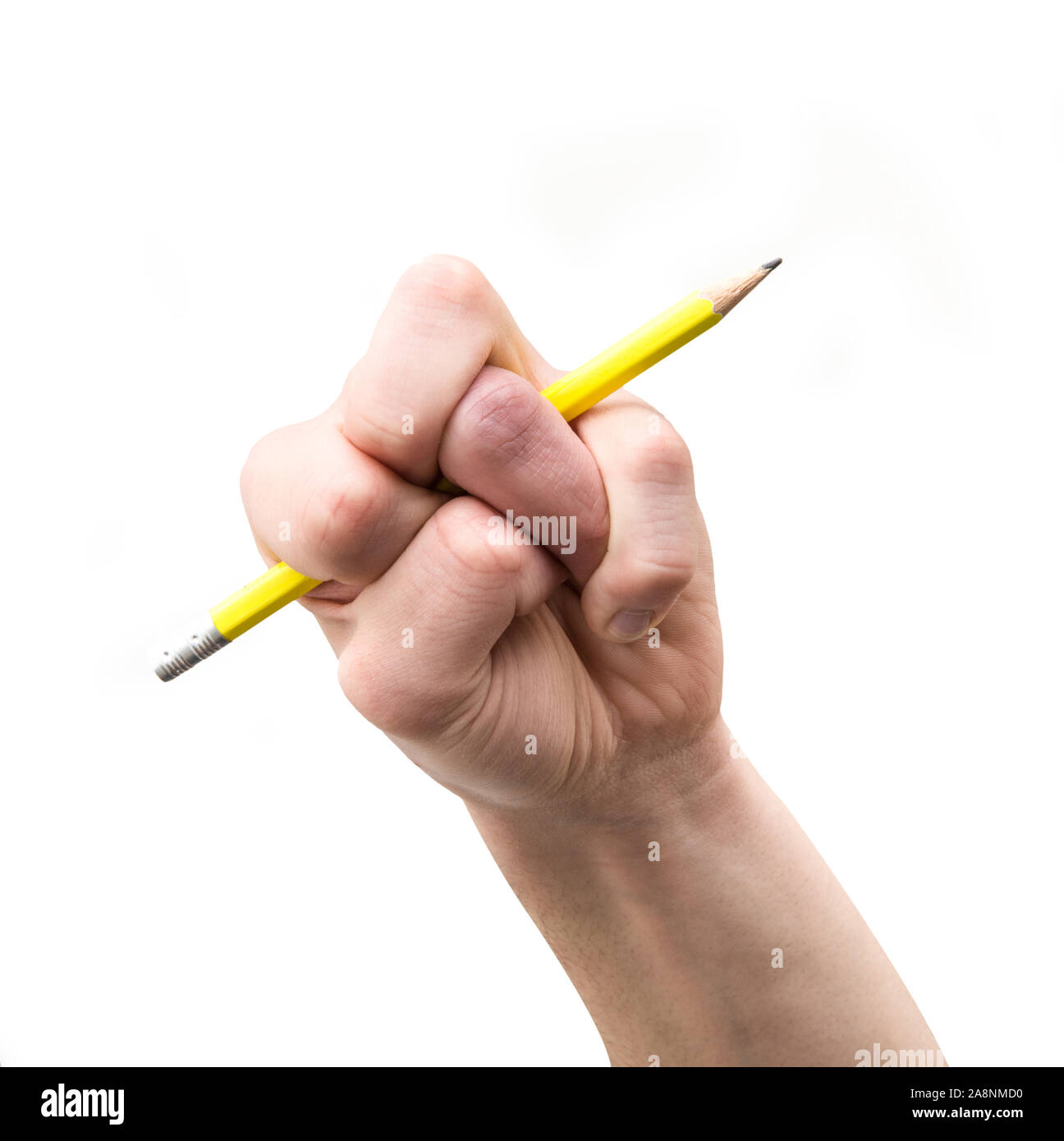 distorted hand with pencil on white background Stock Photo - Alamy