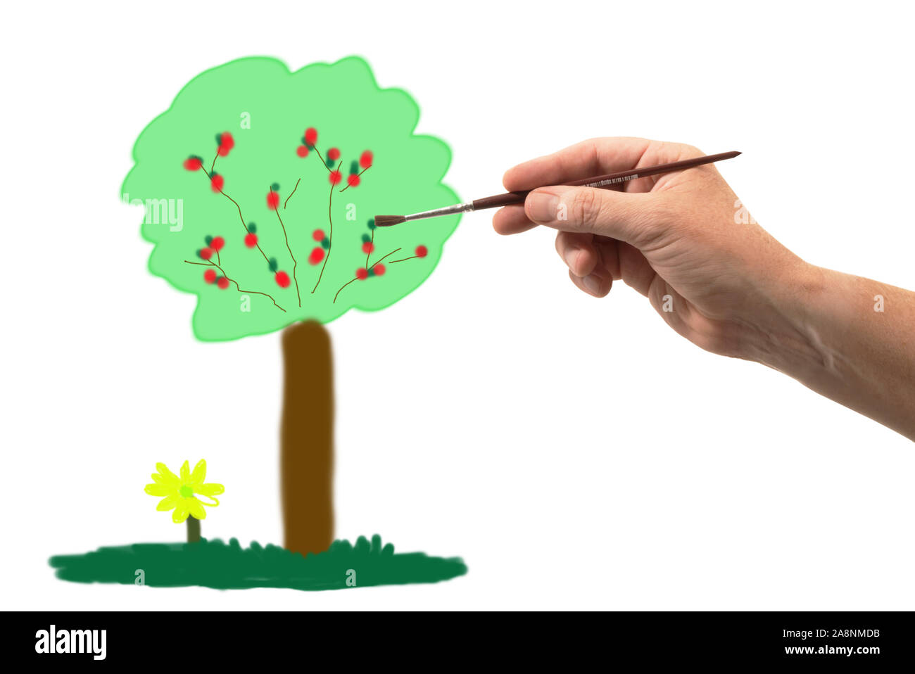 hand with brush drawing a tree on paper Stock Photo - Alamy