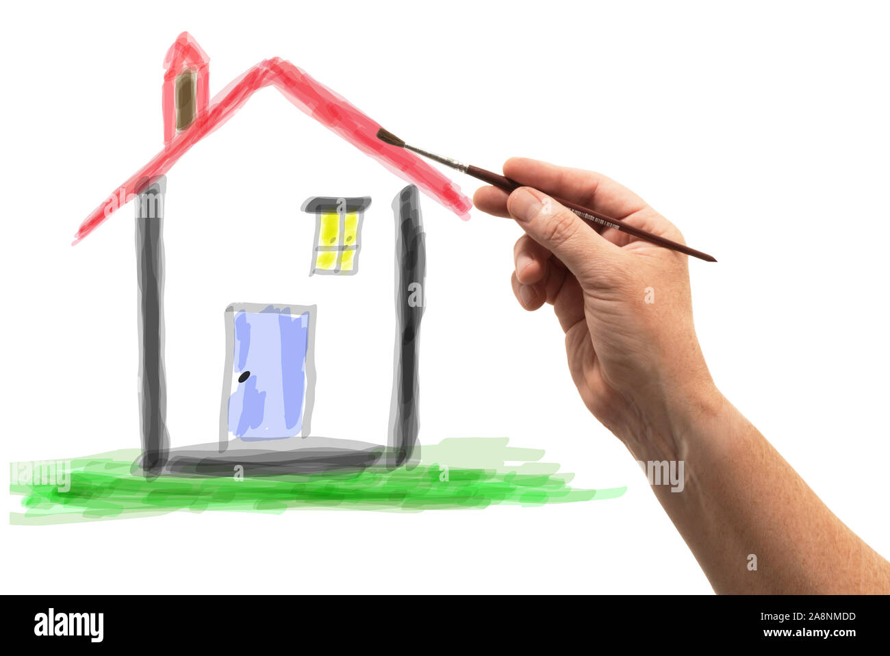 hand with brush drawing a house on paper Stock Photo - Alamy