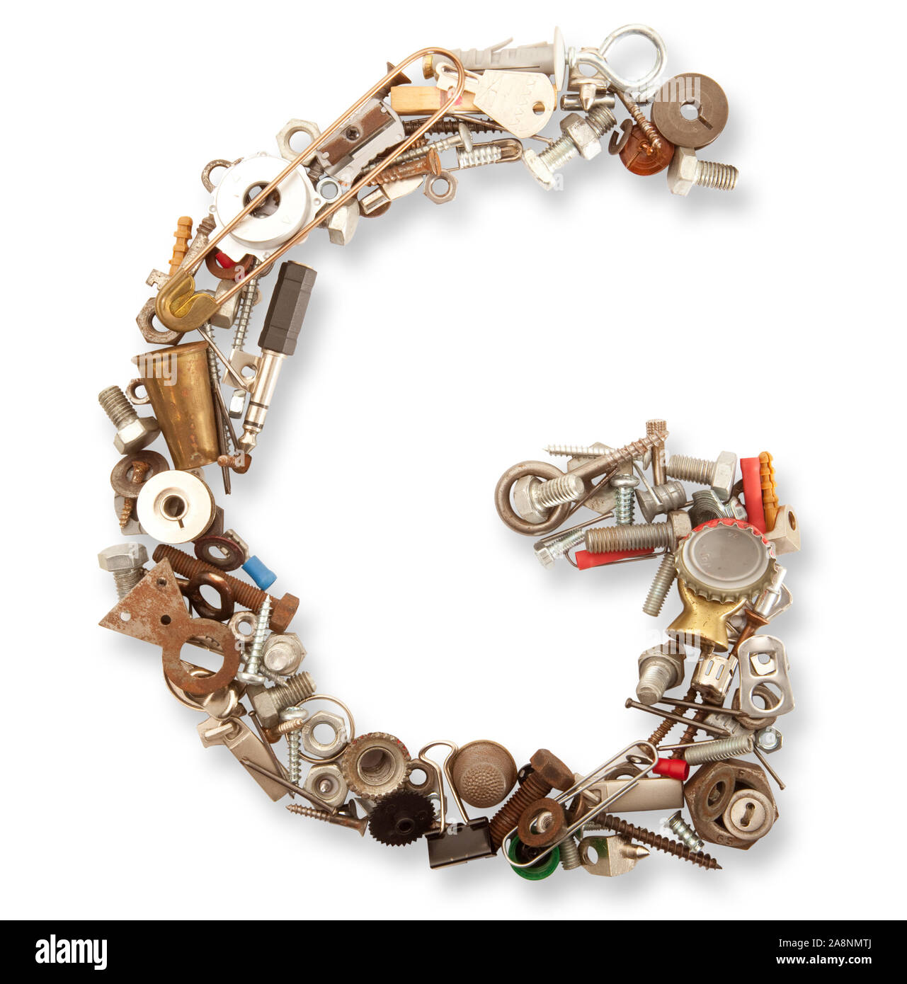 G isolated mechanical letter on white background Stock Photo - Alamy