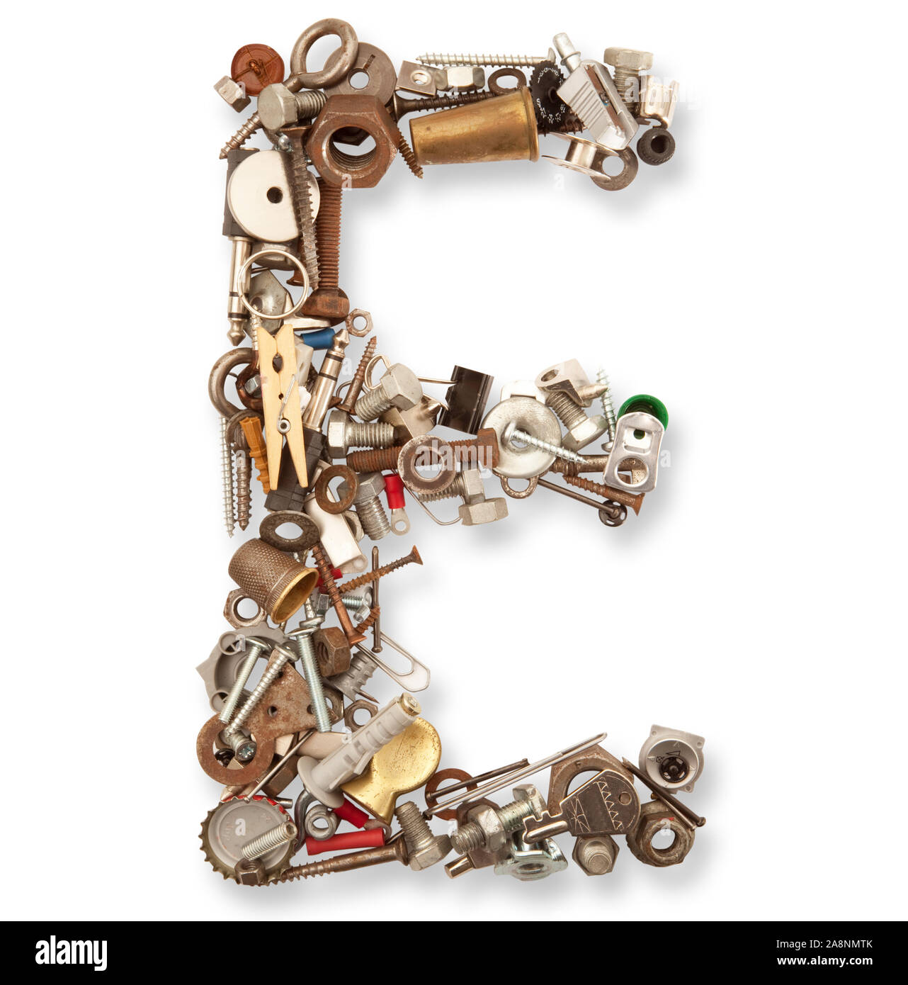 E isolated mechanical letter on white background Stock Photo - Alamy