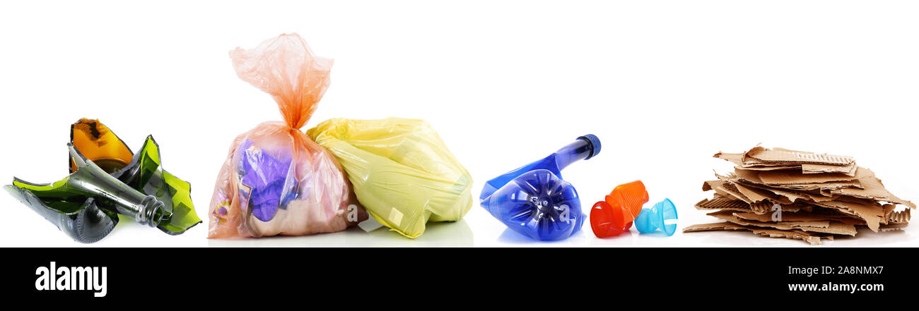 Recyclable waste collage on white background Stock Photo - Alamy