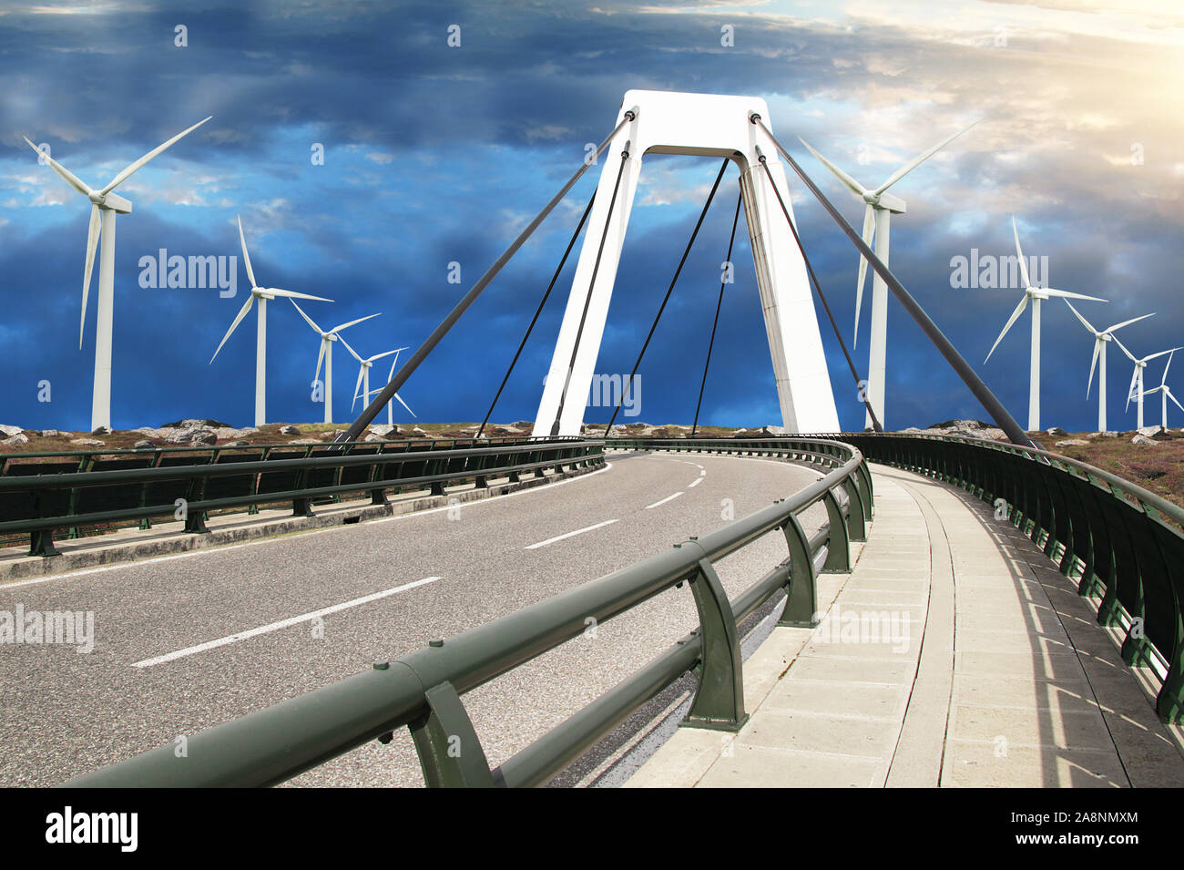 wind turbine and the bridge Stock Photo - Alamy