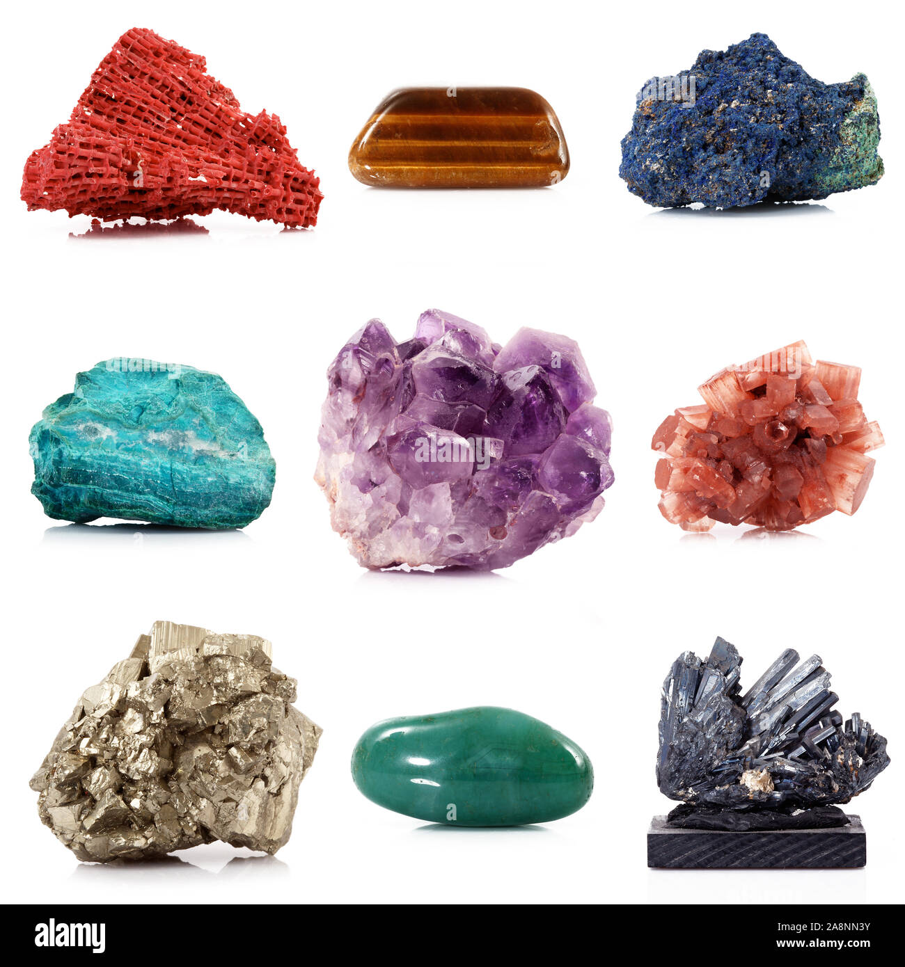 isolated mineral crystals collage on white background Stock Photo - Alamy