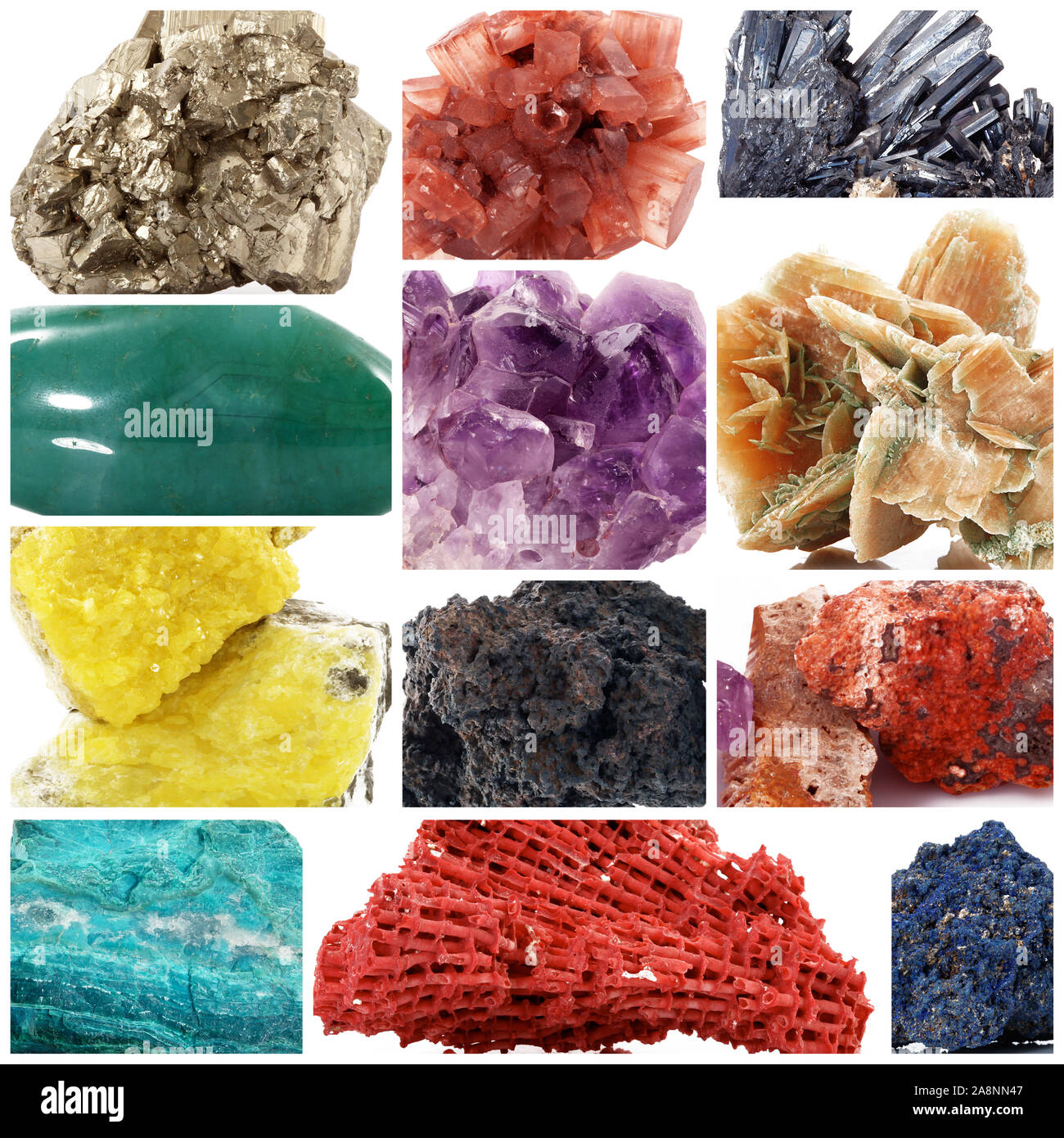 isolated mineral crystals collage on white background Stock Photo - Alamy