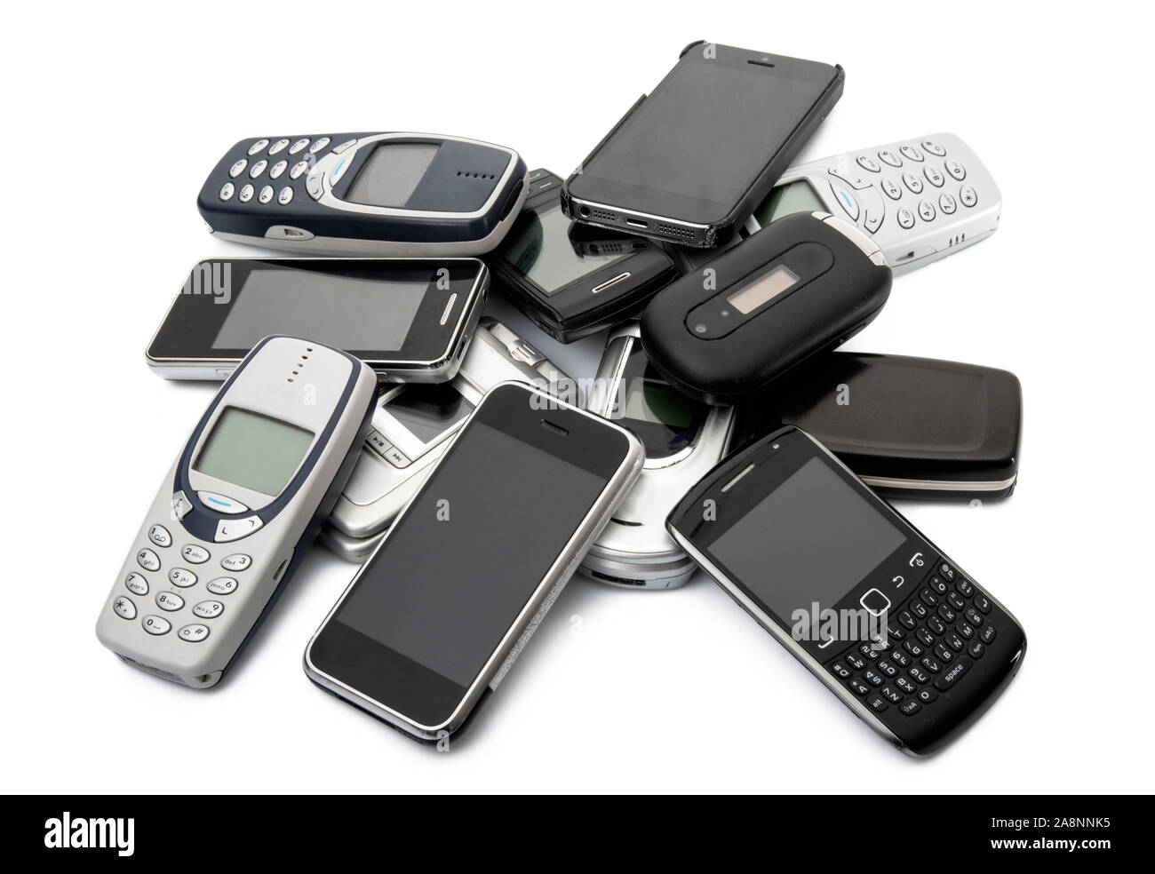 old cellphone on white background Stock Photo - Alamy