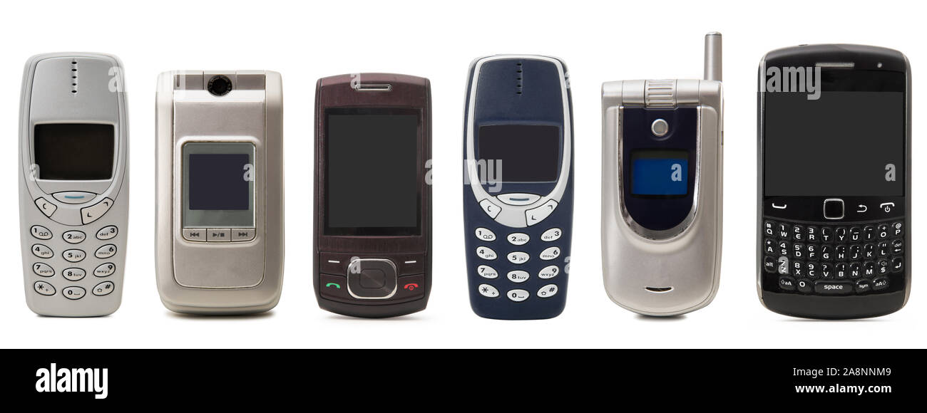 old cellphone on white background Stock Photo - Alamy