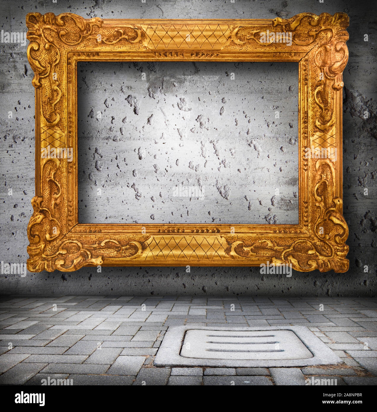 Old frame hanging on the wall Stock Photo - Alamy