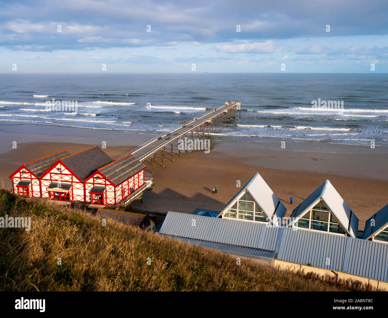 Saltburn North Yorkshire the North Sea Coast in autumn showing the pier ...