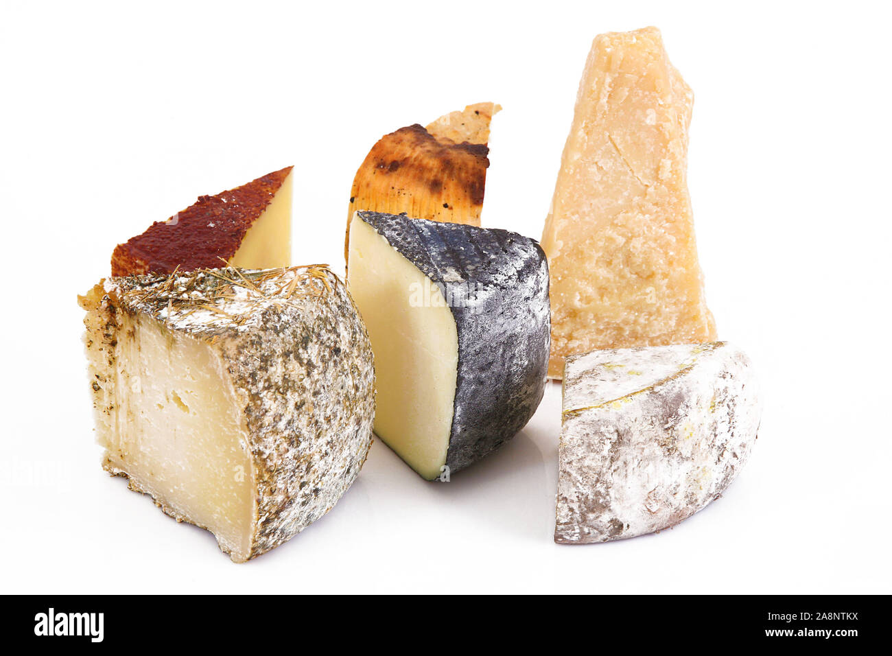 original italian cheese collage on white background Stock Photo - Alamy