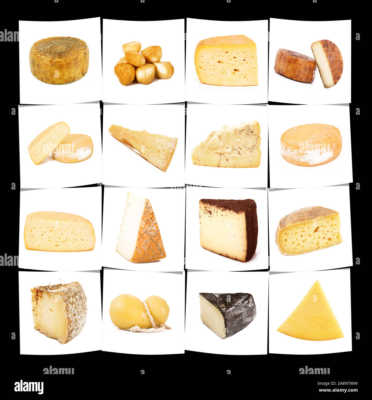 original italian cheese collage on white background Stock Photo - Alamy