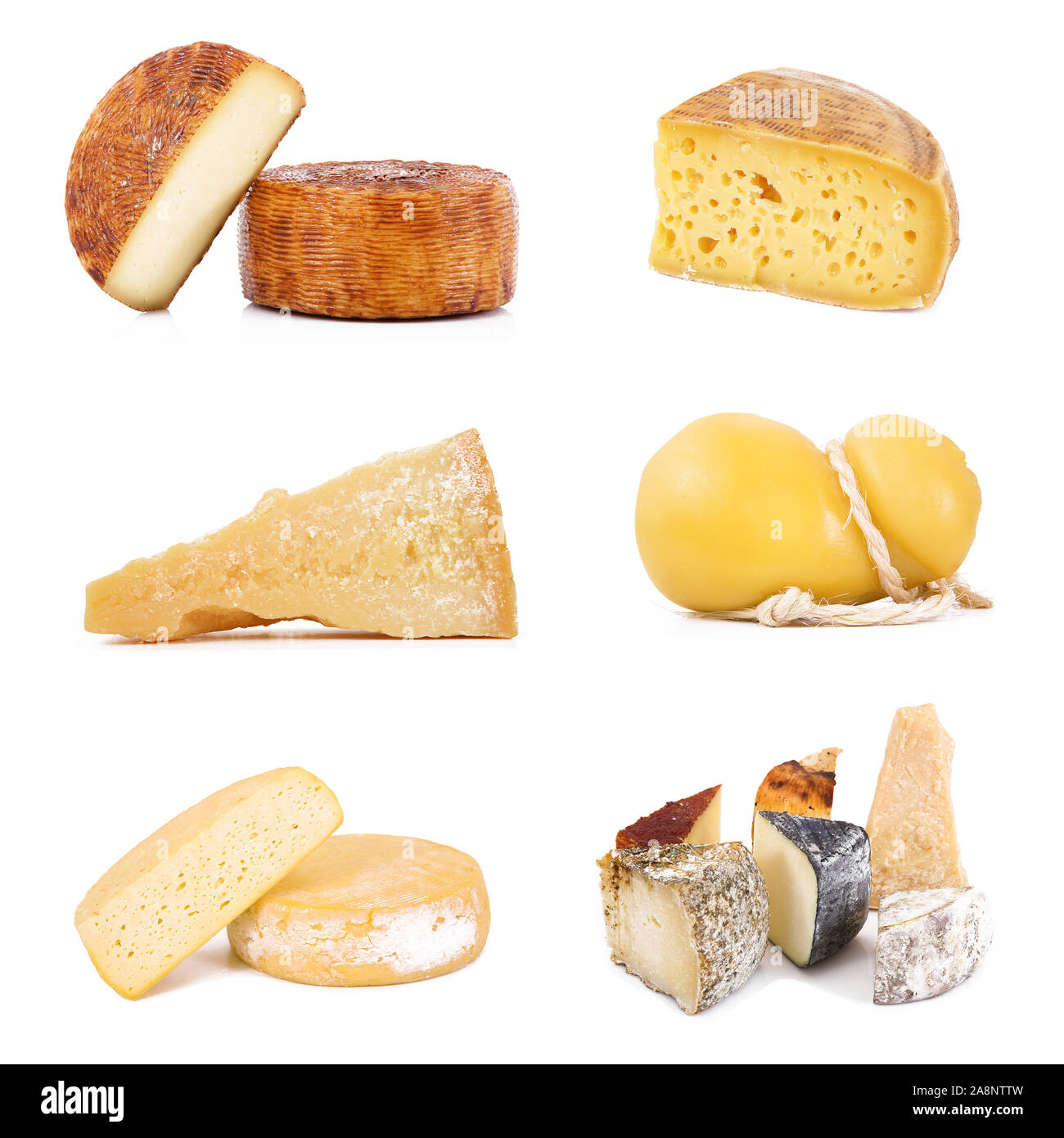 original italian cheese collage on white background Stock Photo - Alamy