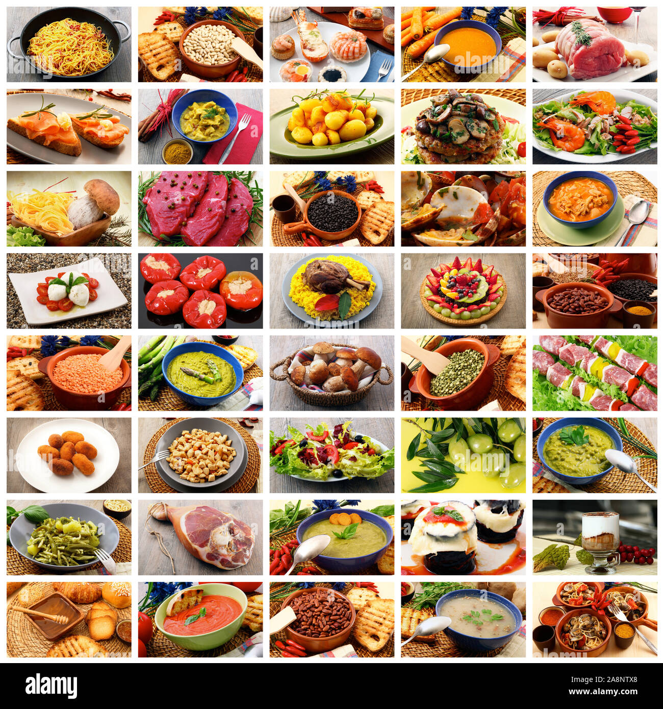 gastronomy collage on white background Stock Photo - Alamy
