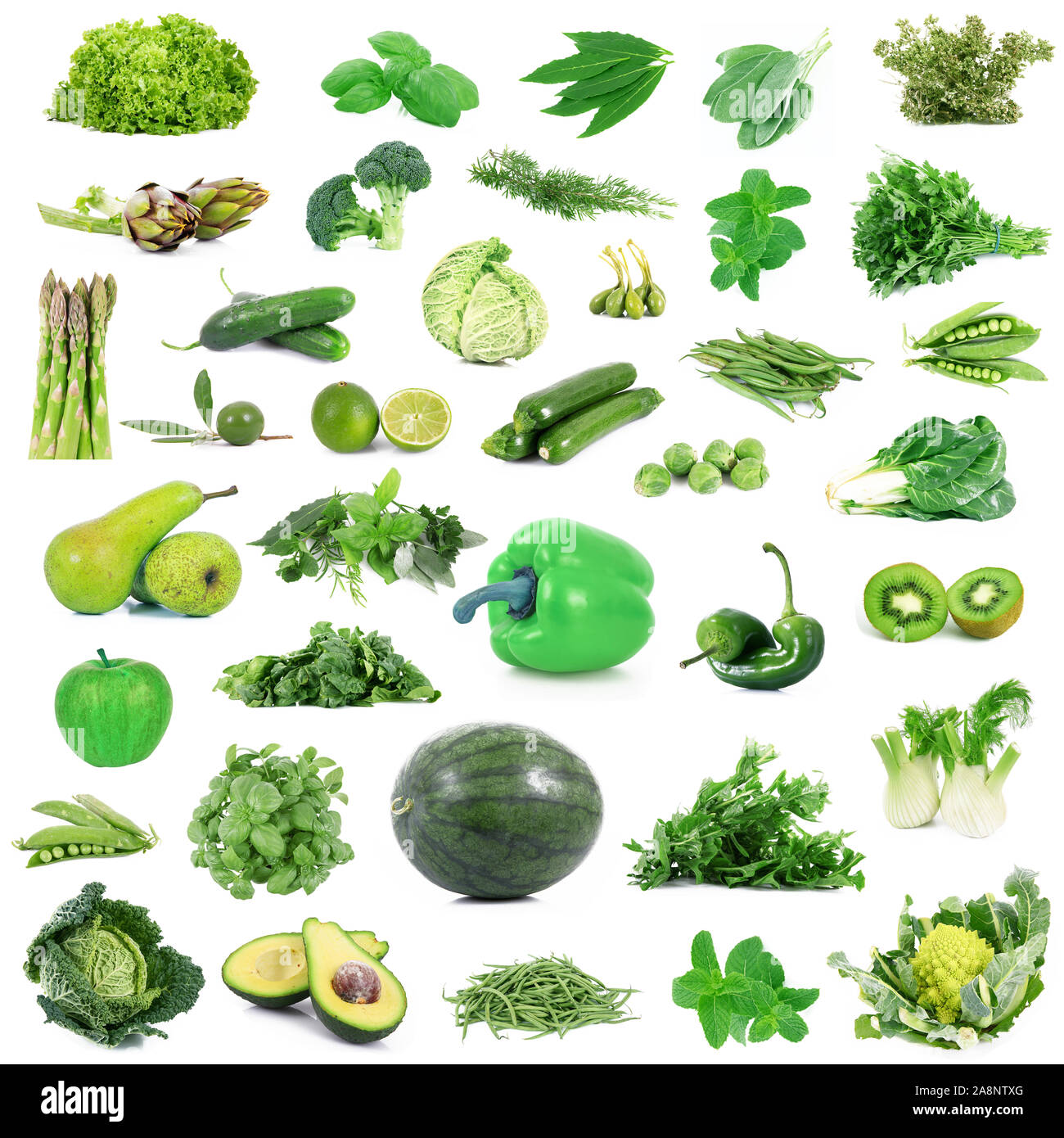 global green gastronomy collage on white background Stock Photo - Alamy