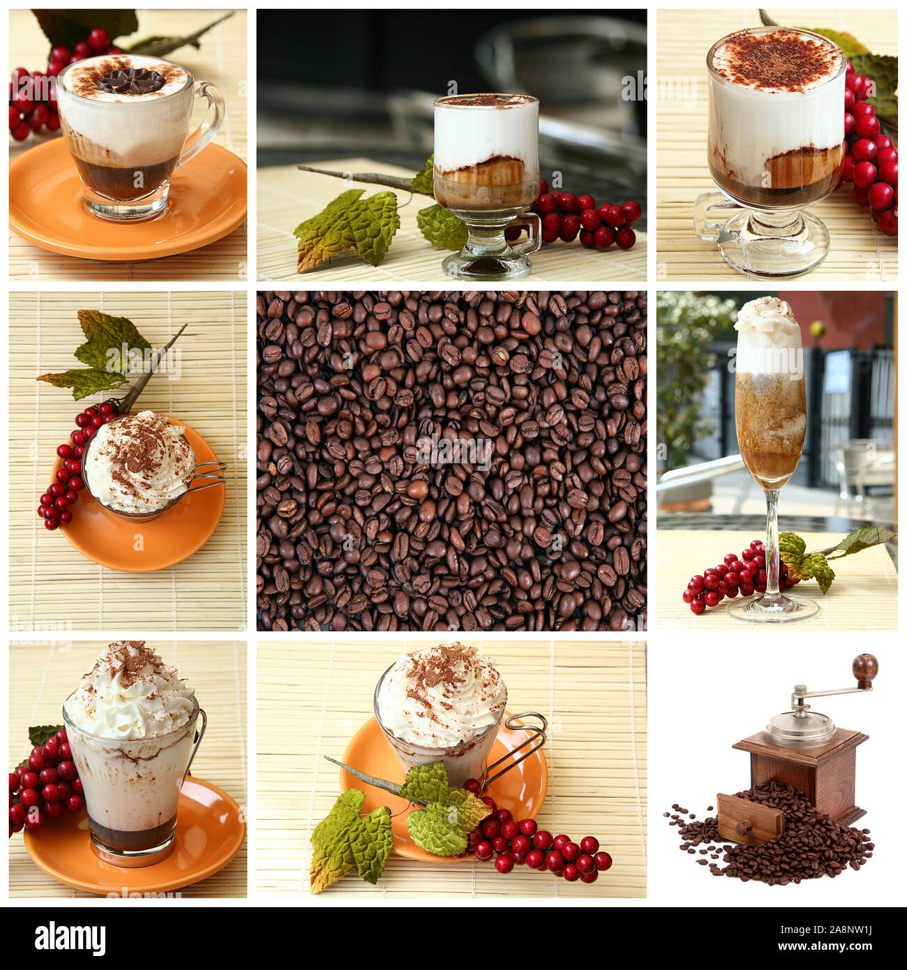 coffee collage on white background Stock Photo - Alamy