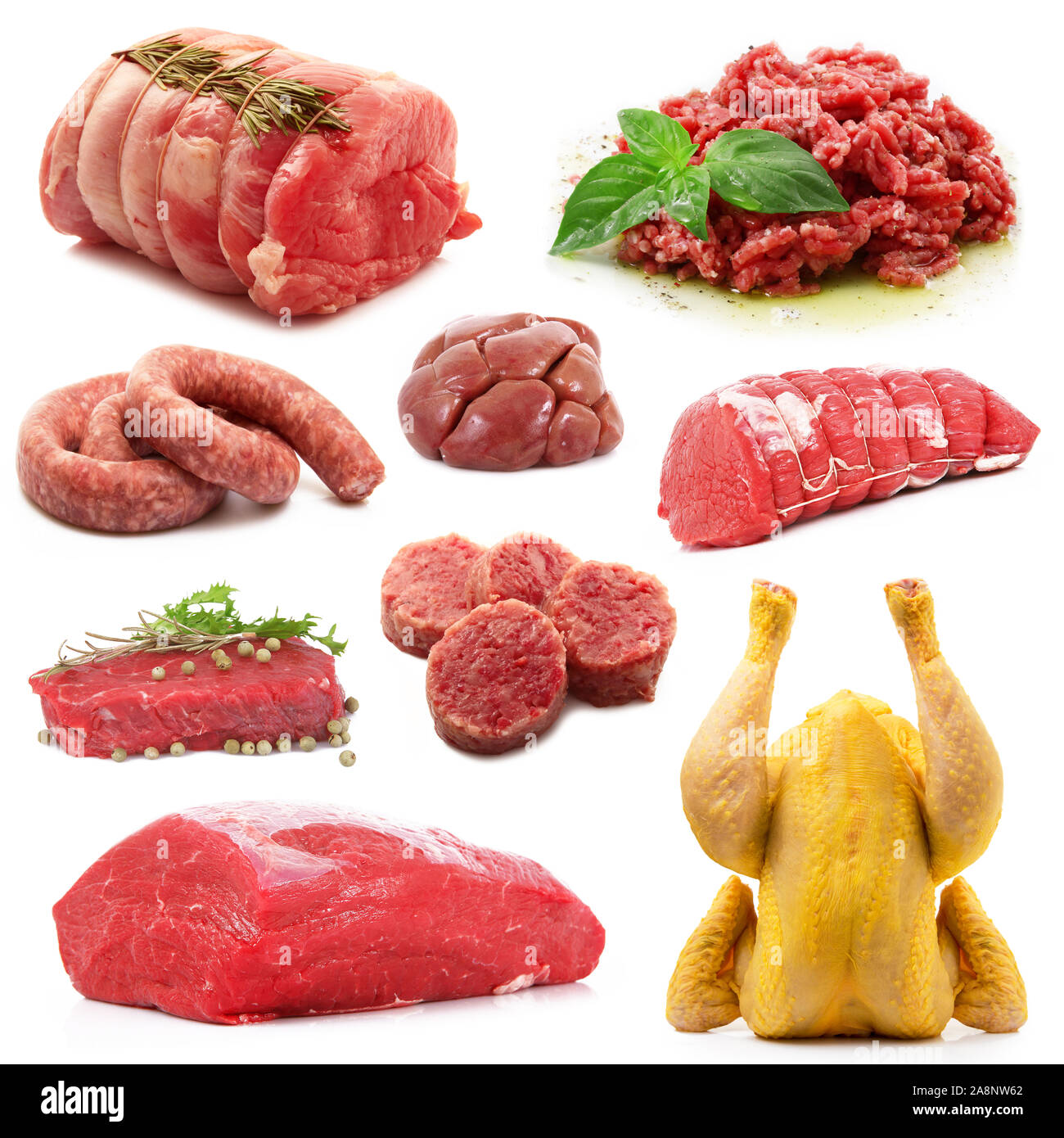 meat collage on white background Stock Photo - Alamy