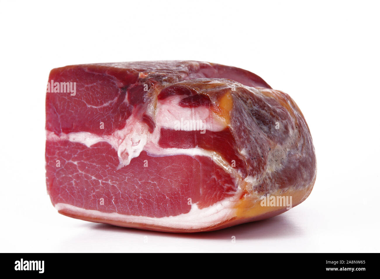 raw ham on white background Stock Photo - Alamy