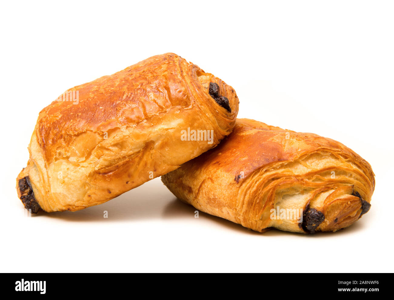 fresh french croissant with chocolate on white background Stock Photo ...