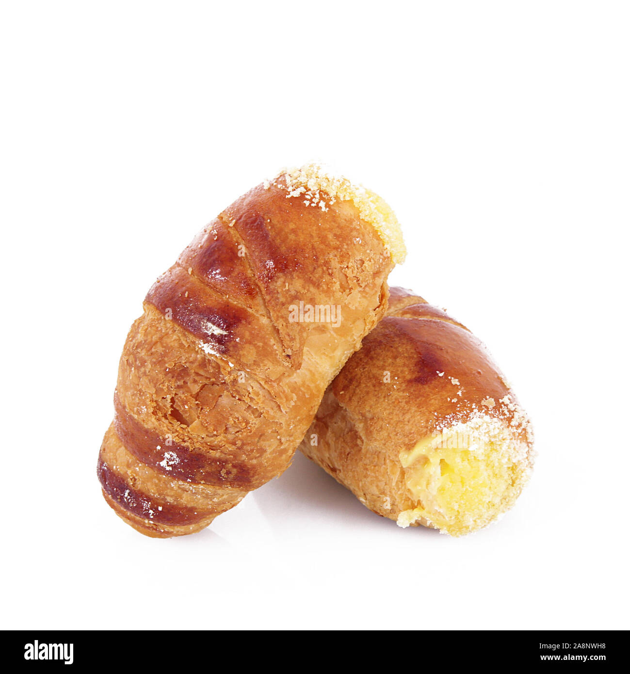 delicious cream pastries on white background Stock Photo - Alamy