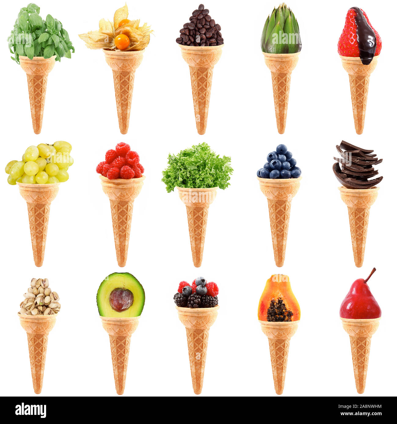 isolated mixed ice cream collage on white background Stock Photo - Alamy