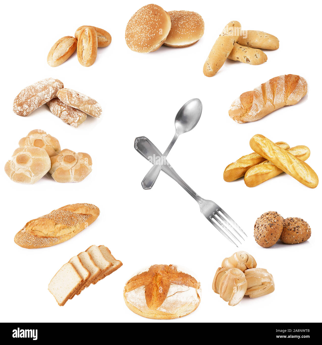 bread clock on white background Stock Photo - Alamy
